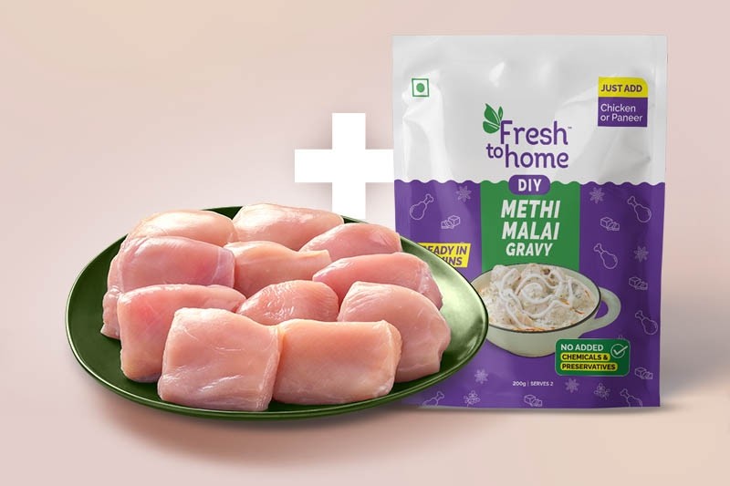 Combo: (Premium Boneless Chicken Cubes 250g + Methi Malai Ready-To-Cook ...