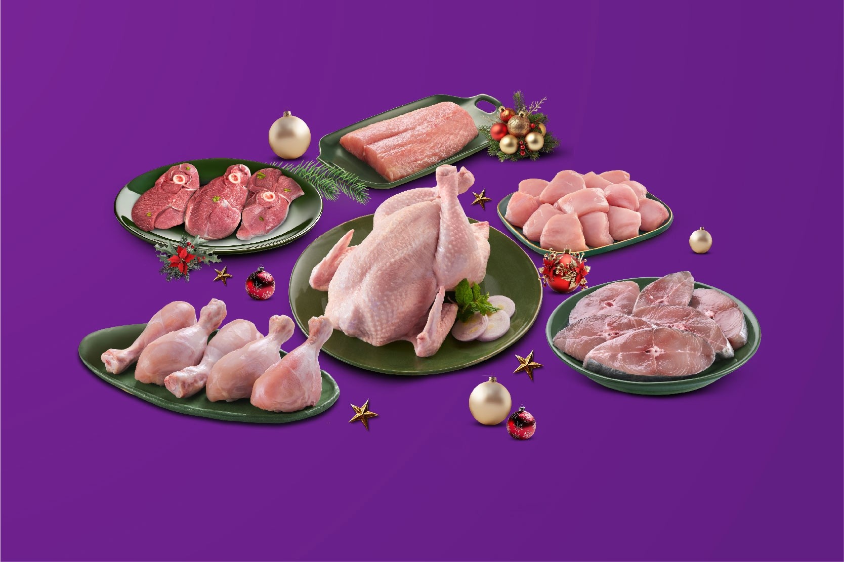 Festive Hamper Grand: (Chicken with Skin Whole 1.1kg + Goat Leg Steaks ...