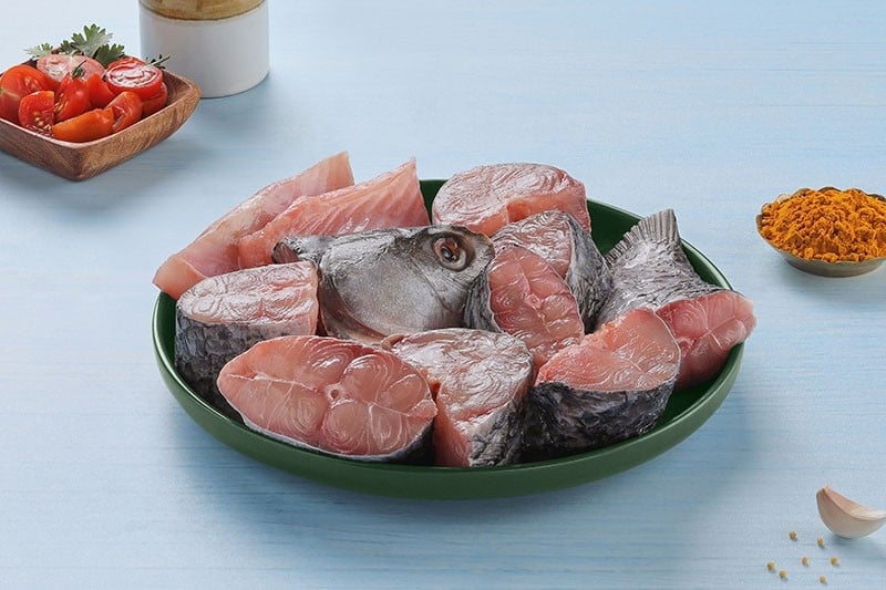 Rohu / Rui (Size/Grade: 1-1.5kg) - Bengali Cut with Head (480g to 500g ...