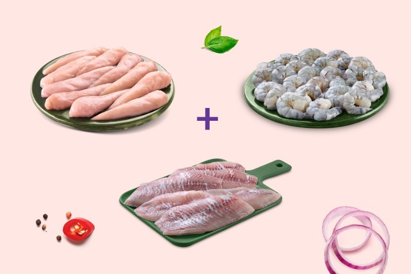 Triple Combo: (Tilapia Large Fillet 250g + Tiger Prawns (PD) Meat 240g ...