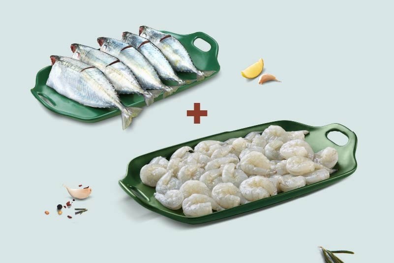 Combo: (White Prawns/Jhinga (30+ Count/kg) (PD) 300g + Mackerel/Ayala ...