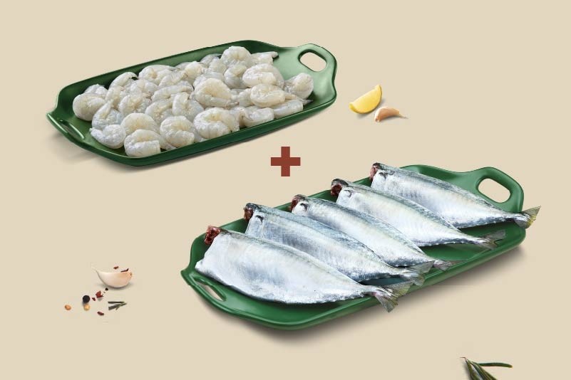 Combo: (White Prawns/Jhinga (30+ Count/kg) (PD) 300g + Mackerel/Ayala ...