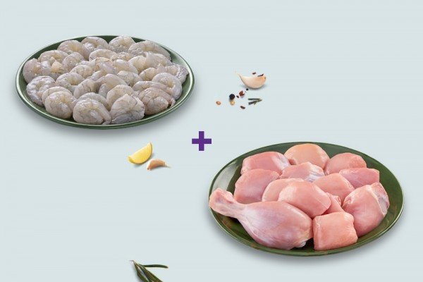 Combo: (480g Premium Chicken Skinless Curry Cut + 250g Indian Prawns ...