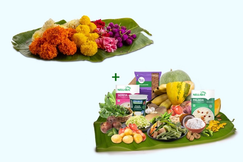 Combo: (Onam Sadhya Box + Onam Flower Kit ) : Buy online | freshtohome.com