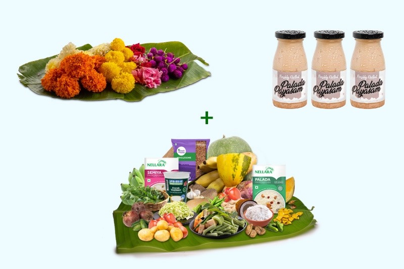 Combo: (Onam Sadhya Kit + 800g Onam Flower Kit + 3pc X 200ml Chilled ...