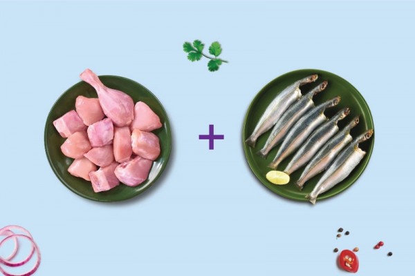 Combo: (Premium Chicken Skinless Curry Cut 480g Pack + Kerala Sardine ...